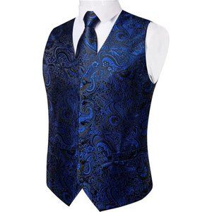 Jackets & Coats | Mens Wedding Paisley Suit Vest Royal Blue Black ...